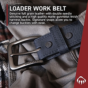 Wolverine Men Rugged Boot Leather Work Belt, Loader-Black, 42