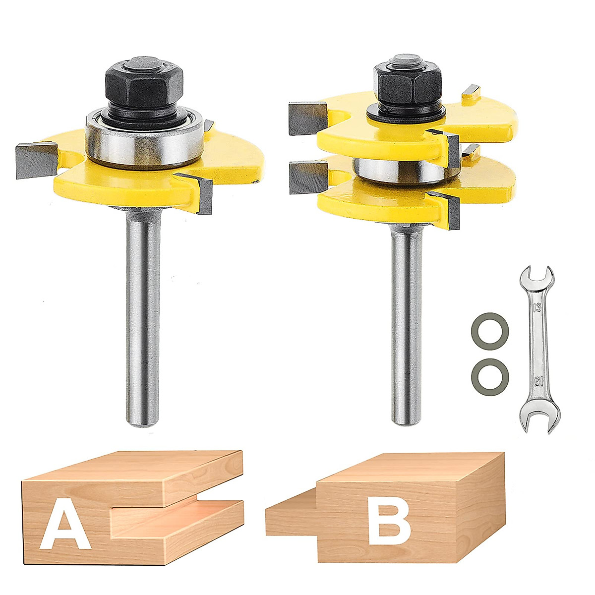 NC NC Tongue and Groove Router Bit Set,2PCS Wood Milling Cutter for Woodworking (14 inch Shank)