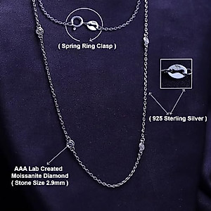 SAVEARTH DIAMONDS 2.9MM Round Cut Moissanite Diamond Lab Created Bezel Set Yard Station 36" Long Chain Necklace In 14k White Gold Over Sterling Silver Jewelry (G-H Color, 1.60 Cttw)