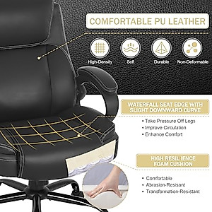 400lbs Big and Tall Office Chair Ergonomic Wide Seat Desk Chair with Head Lumbar Support Armrest, Heavy Duty Adjustable Rolling Swivel Computer Chair 43" H High Back PU Leather Executive Task Chair