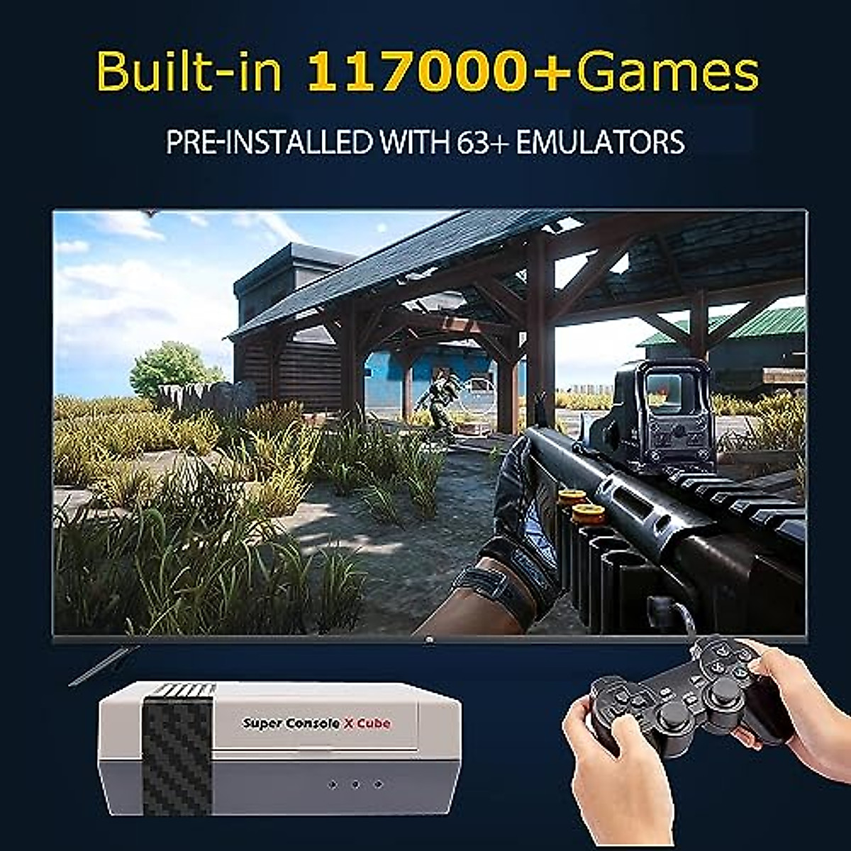 Kinhank Video Games Consoles 256G, Super Console X Cube Retro Game Console with 117000+ Classic Games, 4 USB Port,Up to 5 Players, 2 Wireless Game Controllers