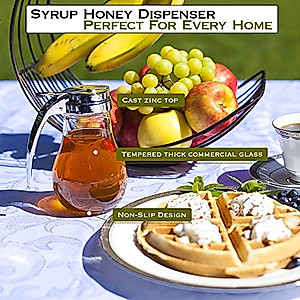 eHomeA2Z Syrup Dispenser Honey Pot Glass Jar Commercial Quality With Metal Top Update Box Gift For Mom