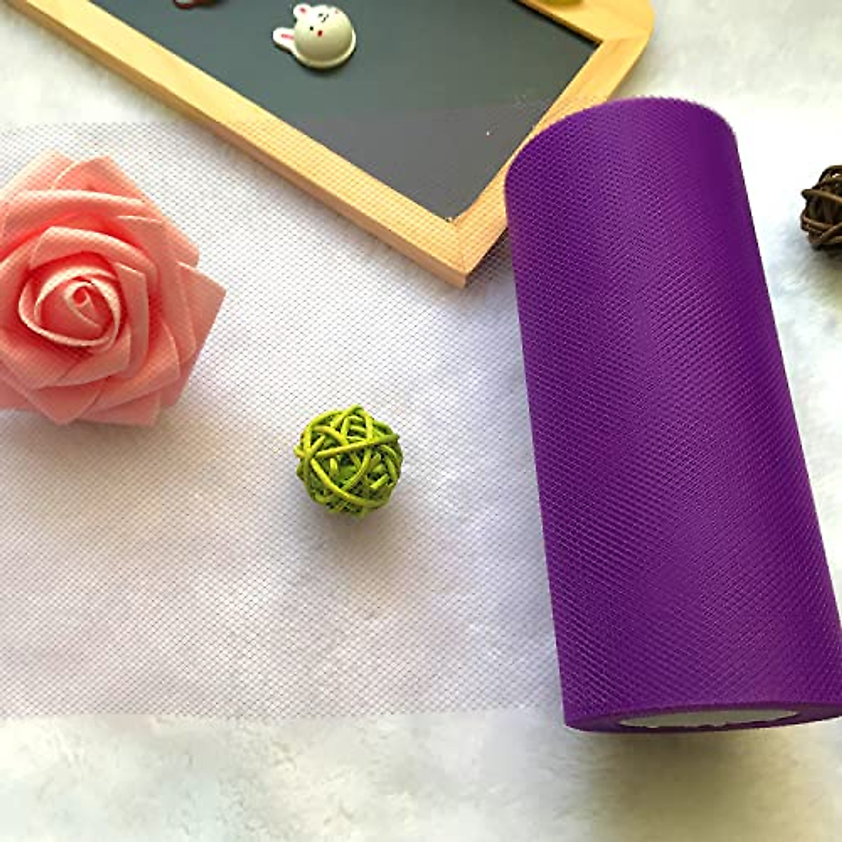 Misscrafts 3 Spools Tulle Netting Ribbons Tulle Fabric Spool 6 Inches 25 Yard per Roll for DIY Wedding Tutu Valentine Decor Yellow Green Purple