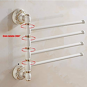 Towel rack European-Style Rotating Multi-Arm Towel Bar, Space Aluminum Multi-Function Bathroom Storage Rod, New Thick Base, Gold Pattern Design.