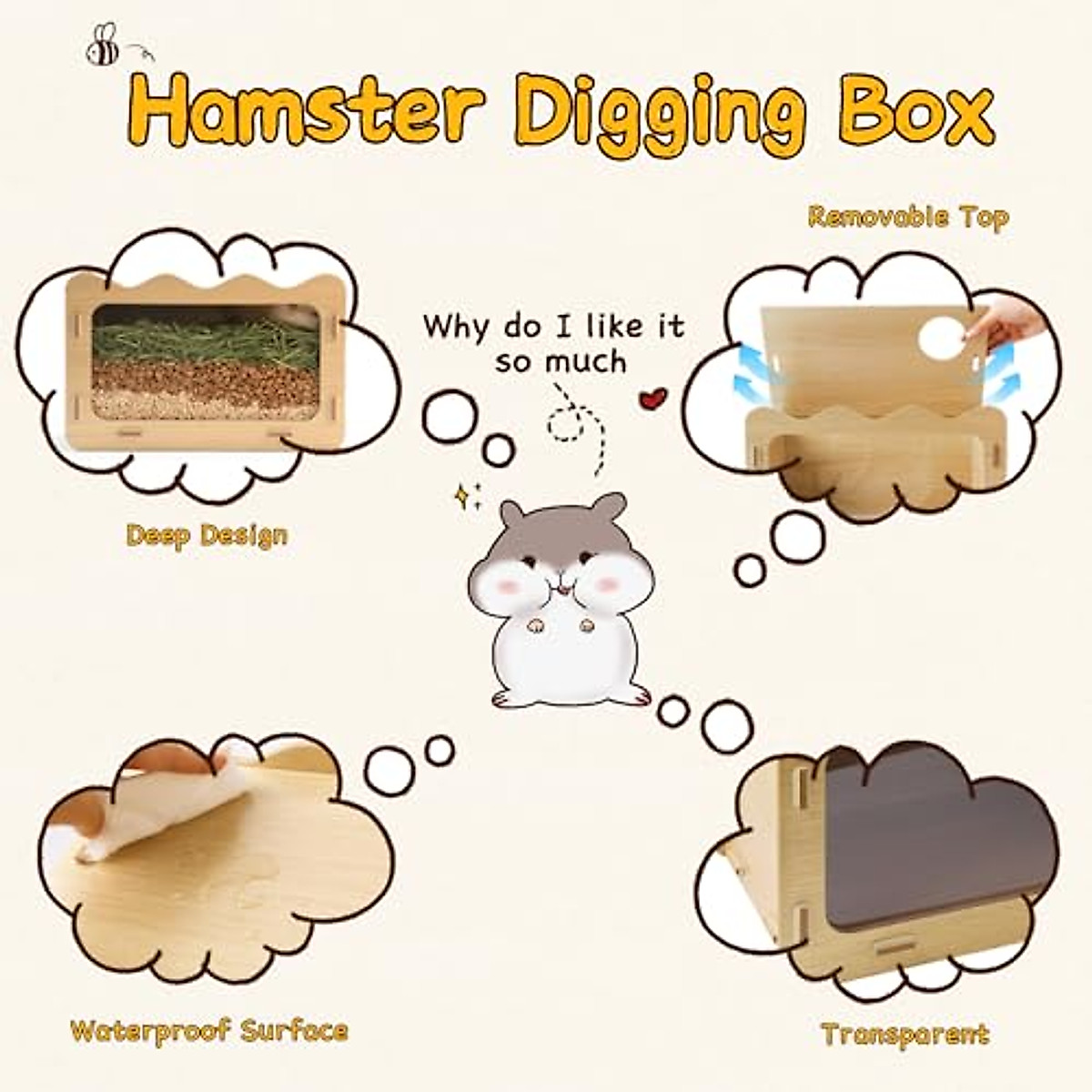 Rubor Hamster Digging Box Syrian Visible Hideout and Exploration House with Acrylic Transparent Board for Dwarf Gerbils Mice Degus or Other Small Pets