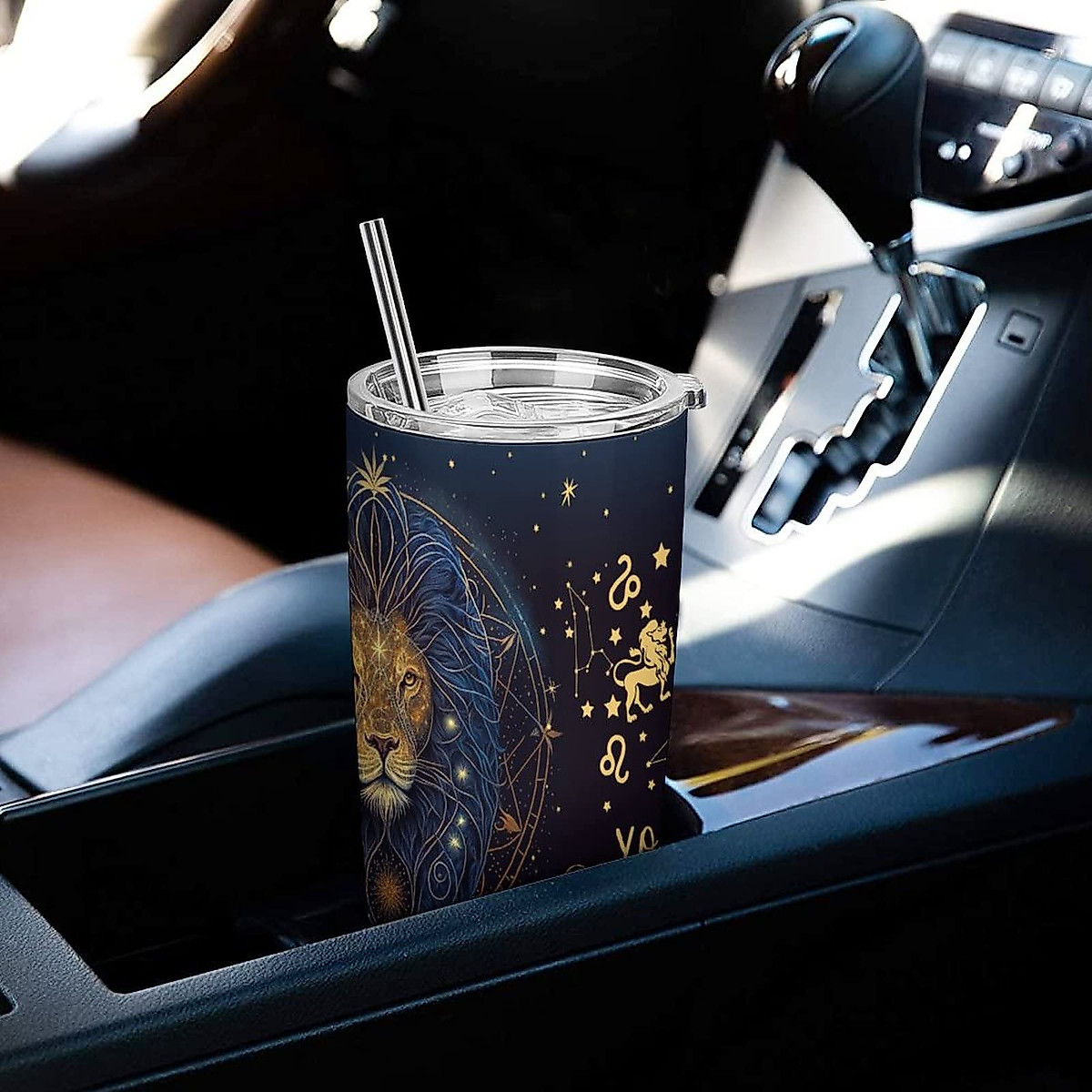 BEOIIBIRD Custom Leo Zodiac Tumbler Gifts, 20oz Glaze Stainless Steel with Lid and Straw Personalized with Text Bottles Insulated Coffee Mug, Beverage Cup for Teen Women Men Office Car Travel