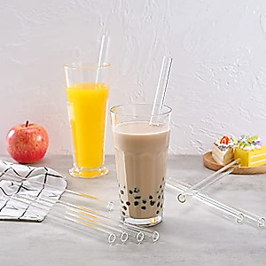 [10 Pcs] Reusable Glass Boba Smoothie Straws - 9" x 14 mm Eco Friendly Clear Drinking Straws with 2 Cleaning Brushes for Bubble Tea,Milkshakes,Juice