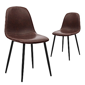 CangLong Faux Leather Dining Back Modern Side Chair for Pub Coffee Home, Set of 2, Dark Brown