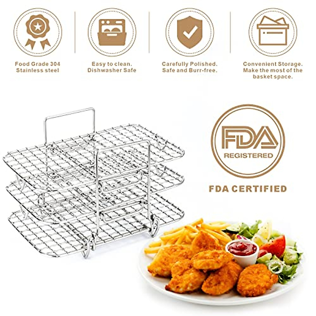 Air Fryer Rack for Ninja Foodi Dual XL Air Fryer, CODOGOY Multi-Layer Air Fryer Accessories Dehydrator Rack Compatible with Ninja Double Air Fryer Ninja Foodi DZ401 Ninja Dual Zone XL Air Fryer