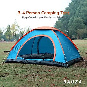 BAUZA 3-4 Person Pop Up Waterproof Tent, Spacious Interior, Easy Setup, Ideal for Camping and Hiking