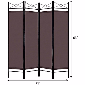 Squareful 4-Panel Room Divider, 6ft Folding Freestanding Screen w/Steel Frame & Fabric Surface, Portable Privacy Partition for Home Office, Brown