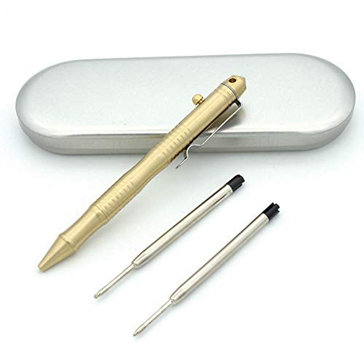 ILEAF Ballpoint Pen Solid Brass EDC Pen, Portable Delicate Signature Pen with Pencil Case and 2 Extra Black Ink Refills
