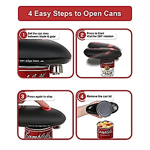 Electric Can Opener for Kitchen- Hand Held Automatic Can Opener with Smooth Edge, Portable and Battery Operated, Can Opener for Seniors with Arthritis, Easy One Touch to Open Any Size Cans, Black