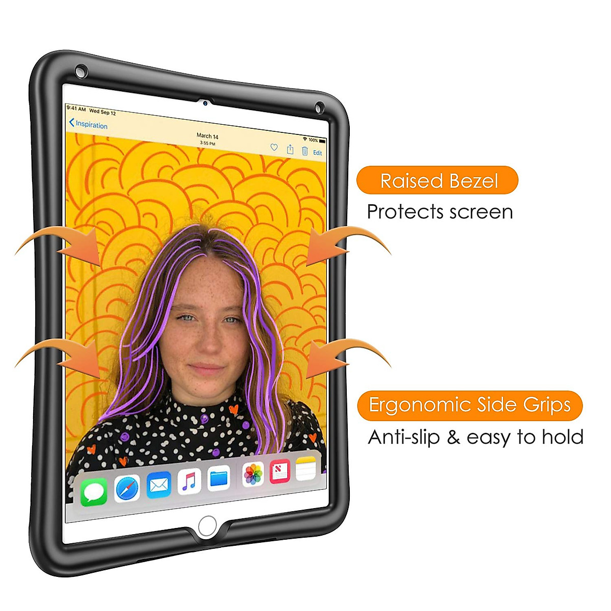 Fintie Case for iPad 6th / 5th Generation (2018/2017), iPad Air 2 / Air 1 (9.7 Inch) - [Honey Comb Series] Lightweight Anti-Slip Kids Friendly Shockproof Silicone Cover, Black