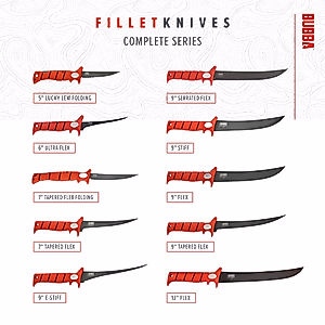 BUBBA 7" Tapered Flex Folding Knife with Non-Slip Grip Handle, Offset Full Tang Stainless Steel Blade, Lanyard Hole and Synthetic Sheath for Fishing