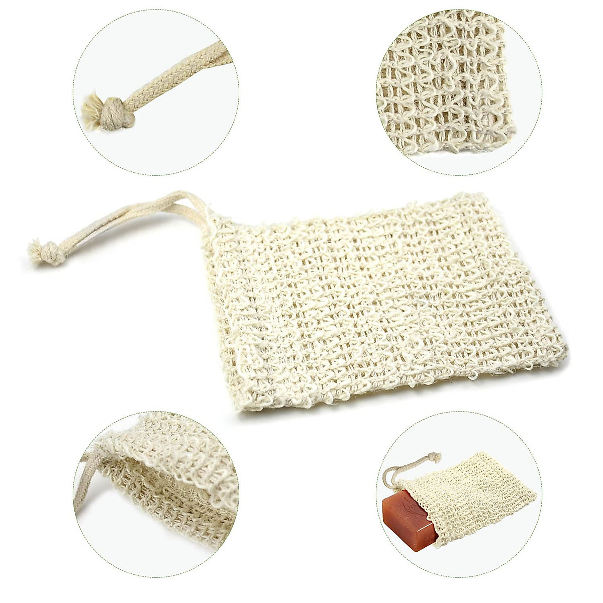 E-Know Soap Bag, 5 Pack Natural Sisal Soap Saver, Zero Waste Plastic-Free Soap Net, Foaming and Drying The Soap, Massage, Peeling