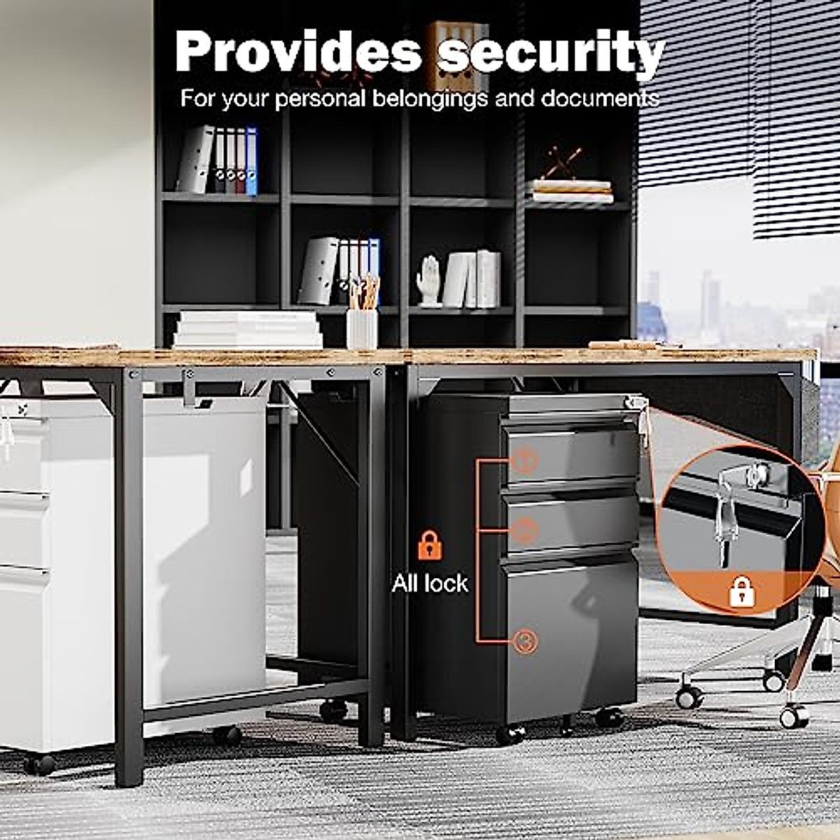 Sweetcrispy File Cabinet - 3 Drawer File Cabinet with Lock, Mobile Rolling File Cabinet, Under Desk File Cabinet with Pre-Assembled, Metal Small File Cabinet for Home Office