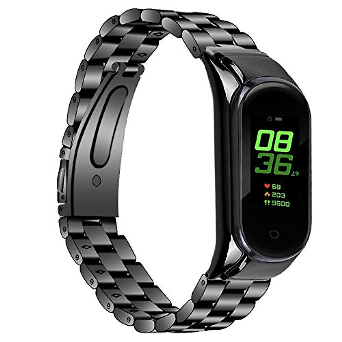 Miya System Ltd Metal Band for Mi Band 5, Solid Stainless Steel Band Replacement Adjustable Watchband Strap Bracelet for Xiaomi Mi Band 5 (Black)
