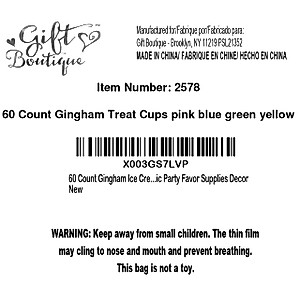 60 Count Pastel Gingham Ice Cream Treat Snack Cups 10 Oz. Disposable Paper Cup Dessert Ices Bowl Pink Blue Yellow Green Checkered Plaid For Frozen Treats Cupcake BBQ Picnic Party Favor Supplies