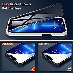 Fotbor for iPhone 14 & iPhone 13 & iPhone 13 Pro Privacy Screen Protector, 2 Pack Privacy Screen iPhone 14 & iPhone 13 & iPhone 13 Pro, Tempered Glass with Easy Installation Kit, Accessories 6.1 Inch