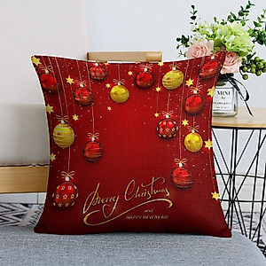 Xmas Ball Baubles Quote Throw Pillow Covers 18×18 Pillowcases Set of 2 Merry Christmas Linen Decorative Square Pillow Case Cushion Covers Standard Size for Sofa Couch Outdoor Bed Pillow Protectors