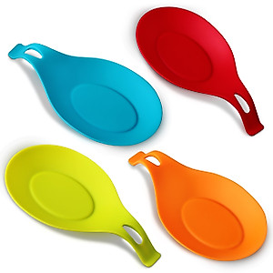 ORBLUE Silicone Spoon Rest for Kitchen Counter, Almond-Shaped Cooking Spoon Holder for Stove Top, Heat Resistant Utensil Rest, 4-PACK