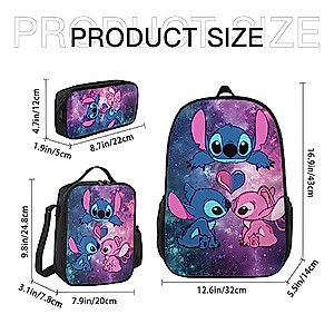 VQESYKU Cartoon School Backpack Set Laptop Backpacks with Lunch Bag Cute Travel Bag Gifts for Boys And Girls, bluepink