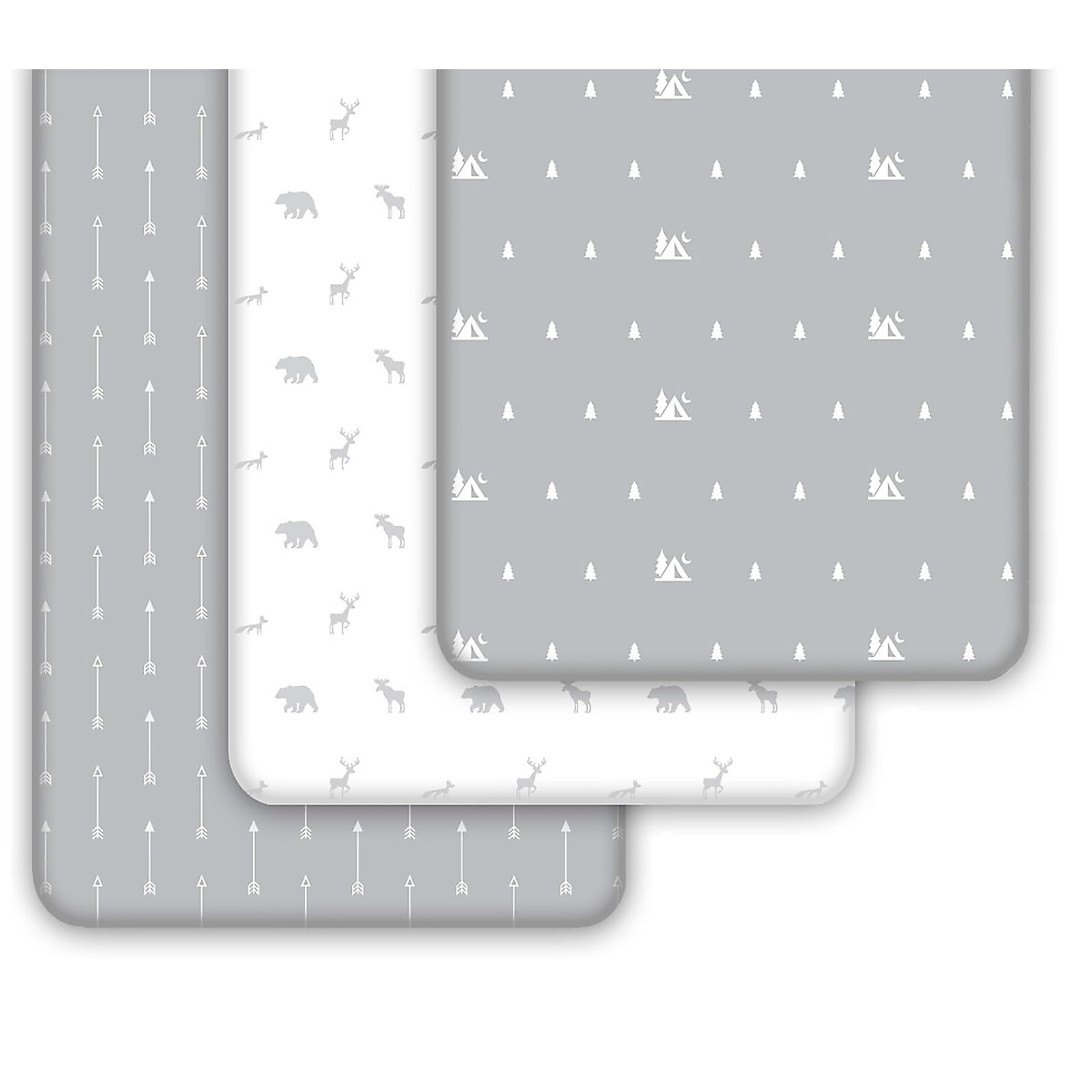 Fitted Unisex Crib Sheets (3 Pack) by GROW WILD - Jersey Knit Cotton Crib Sheets for Boys or Girls, 52” x 28” x 9” Crib Bedding Set (Woodland Gray and White)