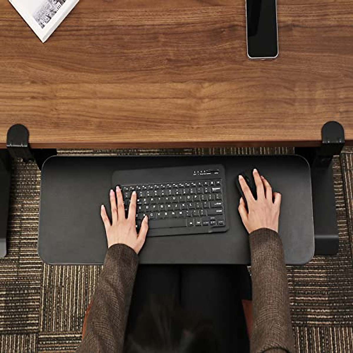 ERGOMOER Large Keyboard Tray Under Desk, C-clamp Mount System, Slide-Out Computer Keyboard Tray Fits Full Size Keyboard and Mouse for Computer Desk Office Desk and Standing Desk