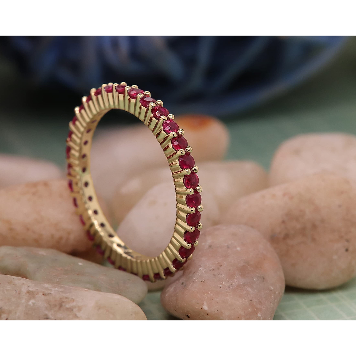 Dazzlingrock Collection Round Ruby Dainty Eternity Stackable Band for Her in 14K Yellow Gold Size 7