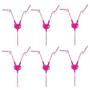 VALICLUD 6pcs Plastic Drinking Straws Double-Mouth Beverage Straws DIY Heart Shape Drinking Straws Couple Wedding Decorative Straws for Valentines Day Party Color 1