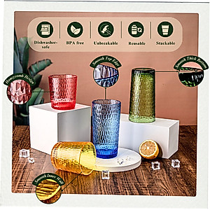 MIYOPESI 22oz Colorful Acrylic Glasses Drinkware (Set of 8), Honeycomb Stackable Shatter-Proof Plastic Tumblers, Reusable Plastic Drinking Glasses, BPA-Free, Dishwasher-Safe