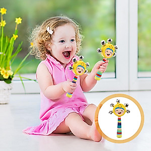 SUPVOX 2pcs Wood Jingle Rattle Bell Handheld Hand Jingle Bell Children Rattle Toys Baby Grip Training Toy Cartoon Shaking Rattle for Baby Nursing Supplies