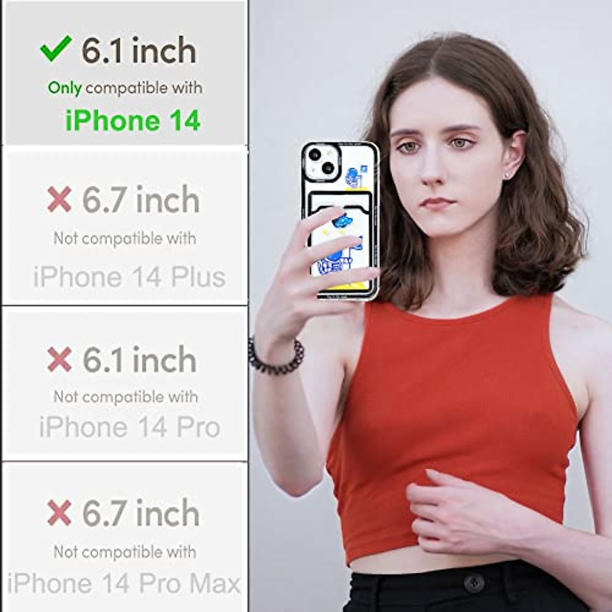 CEOKOK Compatible for iPhone 14 Case with Card Holder Slot Clear Design Astronaut Cute Aesthetic Transparent Anime Pattern Men Women Girls Kids Soft Silicone TPU Cool Protective Phone Case Cover