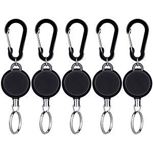 Selizo 5 Pcs Retractable Keychain Retractable Badge Holder Reel Clip ID Badge Holder with Steel Wire Rope, Black