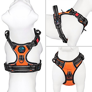 PHOEPET No Pull Dog Harnesses for Small Dogs Reflective Adjustable Front Clip Vest with Handle 2 Metal Rings 3 Buckles [Easy to Put on & Take Off] (S, Orange)