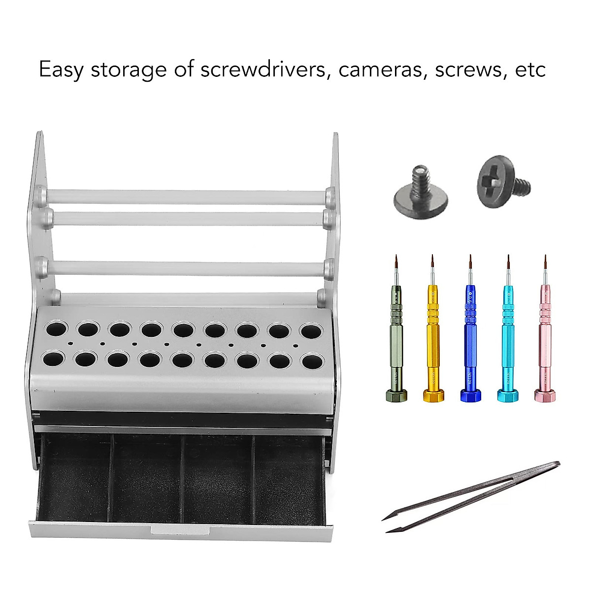 EVTSCAN 200x170x160 mm Compact Desktop Small Tool Holder Organizer, with 18 Holes and 4 Compartments, ABS Plastic Easy Assembly Workbench Tool Rack for Screwdriver, Wrench, Plier
