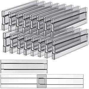 Hoteam 18 Pack Drawer Dividers Organizer Adjustable Expandable from 11-19" Plastic Acrylic 3.2" High Black Drawers Separators for Dresser Organizer Bedroom Clothing Office Storage