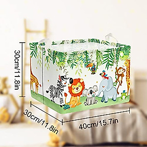 Clastyle Friendly Animals Party Nursery Storage Bins for Toys Books Rectangle Elephant Koala Monkey Safari Storage Basket Kids Collapsible Baby Gift Baskets for Bedroom, 15.7 * 11.8 * 11.8 in