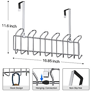 Minggoo Over The Door 13-Hook Rack Heavy-Duty, Wall Mounted Coat Rack，Door Clothes Hanger for Living Room, Cloakroom, Bathroom, Chrome Finish