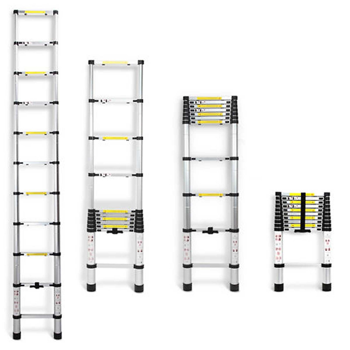 Telescoping Ladder 10.5ft/3.2M Multi Function Aluminum Staright Ladders Retractable Easy to Carry Collapsible for Decoration Household Daily Office Emergency - 330lbs Capacity Silver