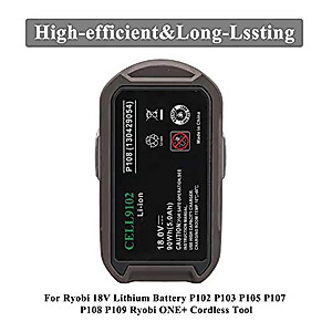 18V Battery and Charger Combo for Ryobi 18-Volt Cordless Tools Battery and P118B Charger, Cell9102 18V Battery Capacity Output 5.0Ah