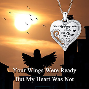 YAFEINI Memorial Necklace Sterling Silver Angel Wings Heart Necklace Memorial Jewelry Sympathy Gifts for Women