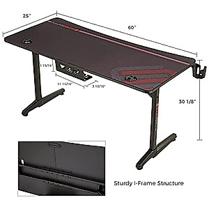 EUREKA ERGONOMIC 60 Inch Curved Gaming Desk with Height Adjustable Tower Cart