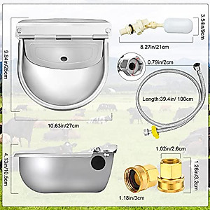 Automatic Water Feeder Trough Bowl with 1 Pipe Hose, with 2 Float Ball Valves and 1 Double Female Brass Swivel Connector, Stainless Steel Automatic Water Dispenser for Dog Pig Horse Cattle Goat Tool