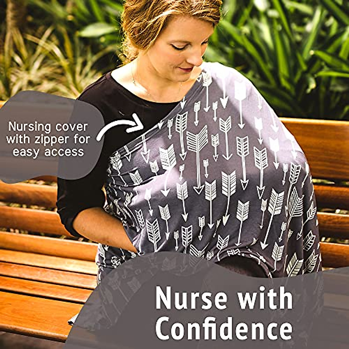 Baby Leaf Covers - Stretchy Multi Use Infant Car Seat and Stroller Canopy with Double Zipper, Breathable Nursing Poncho and Breastfeeding Scarf, Arrows