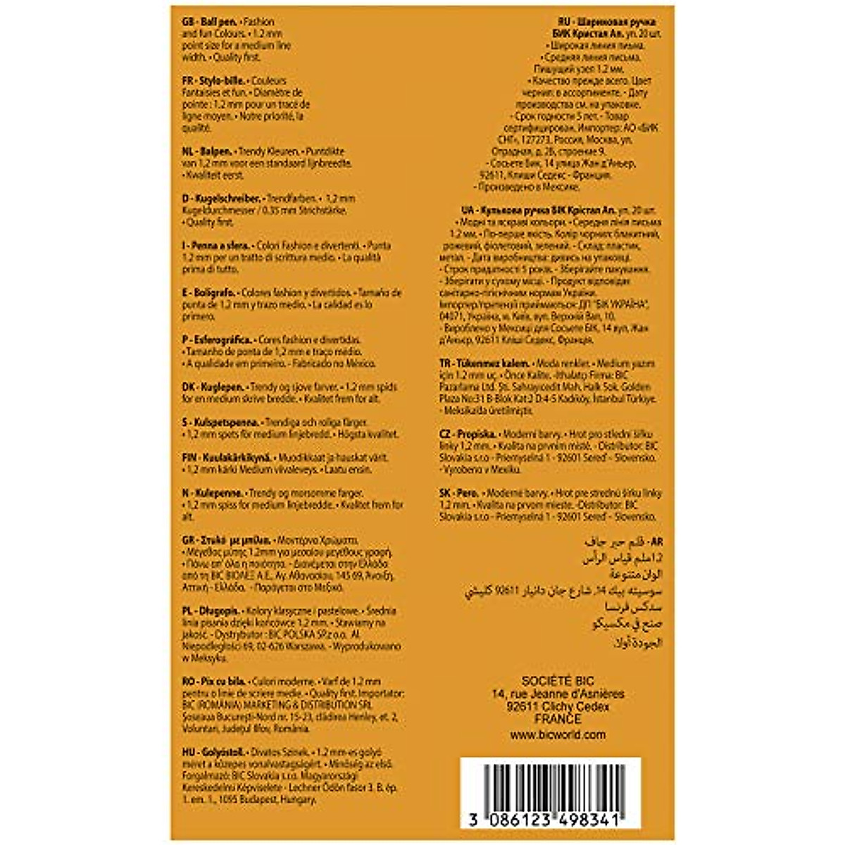 BIC Cristal Up Ballpoint Pens - Assorted Fashion Colours, Box of 20