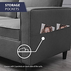 ijuicy 2PCS Sectional Sofa Set,3 Seat Couch & Loveseat Sofa with Side Pockets & Movable Storage Ottoman, Modern Convertible Upholstered Couches for Living Room,Office (3+2Seat/Dark Grey)