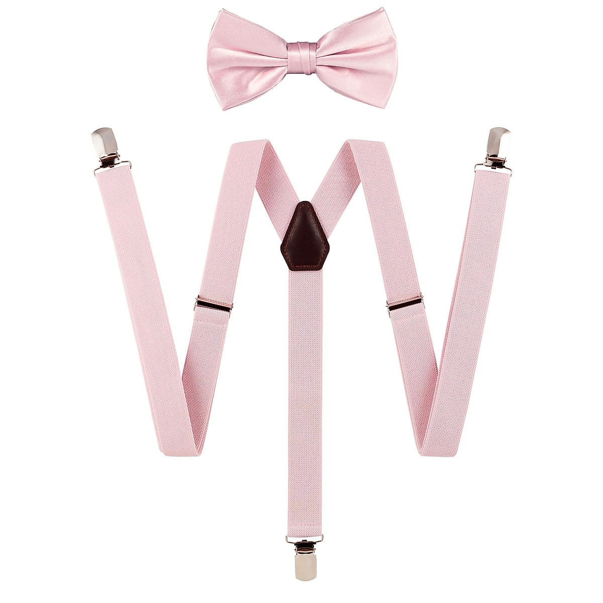 TIE G Solid Color Men's Suspender + Woven Bow Tie Set for Wedding : Vivid Color, Adjustable Brace, Strong Enhanced Clip, Elastic Band (Blush)
