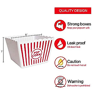 Novelty Place Plastic Red & White Striped Classic Popcorn Containers for Movie Night - 8" Square x 7" Deep (1 Pack)